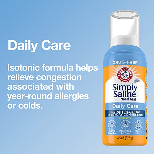 ARM & HAMMER Simply Saline Nasal Care Daily Mist 4.5oz – Instant Relief for Every Day Congestion – One 4.5oz Bottle