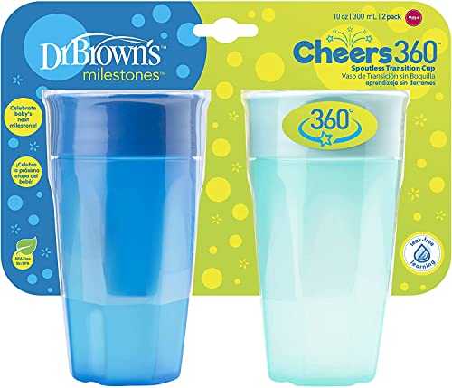 Dr. Brown’s™ Silicone Starter Spoon and Teether, 2-Pack with Suction Bowls, BPA Free, 2-Pack and Milestones™ Cheers360™ Training Sippy Cups, Blue Aqua, 10oz, 2-Pack