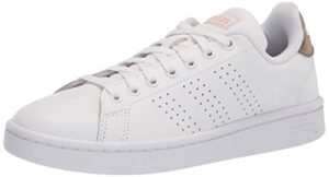 adidas women’s advantage tennis shoe, white/white/copper metallic, 9