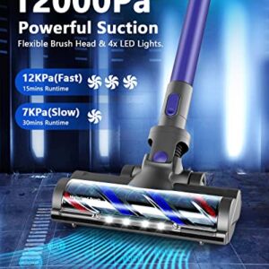 Cordless Vacuum, Stick Cordless Vacuum Cleaner with 2200mAh Powerful Lithium Batteries, Up to 30 Mins Runtime Handheld Vacuum Cleaner, 4 in 1 Lightweight Quiet Vacuum Cleaner Perfect for Hardwood