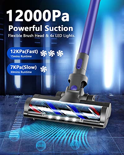 Cordless Vacuum, Stick Cordless Vacuum Cleaner with 2200mAh Powerful Lithium Batteries, Up to 30 Mins Runtime Handheld Vacuum Cleaner, 4 in 1 Lightweight Quiet Vacuum Cleaner Perfect for Hardwood