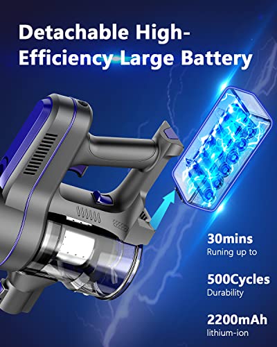 Cordless Vacuum, Stick Cordless Vacuum Cleaner with 2200mAh Powerful Lithium Batteries, Up to 30 Mins Runtime Handheld Vacuum Cleaner, 4 in 1 Lightweight Quiet Vacuum Cleaner Perfect for Hardwood