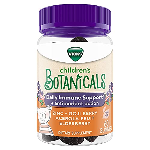 Vicks Children's Botanicals Daily Immune Support* + Antioxidant Action, Gummies, Made with Zinc, Goji Berry, Acerola Fruit, and Elderberry, 60 ct