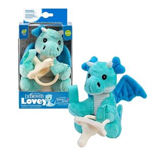 Dr. Brown's Baby Lovey Pacifier Holder & Teether Clip, Soft Plush Stuffed Animal Dragon Pacifier Tether with Four-Piece HappyPaci Pacifier, 100% Silicone, 0-6m