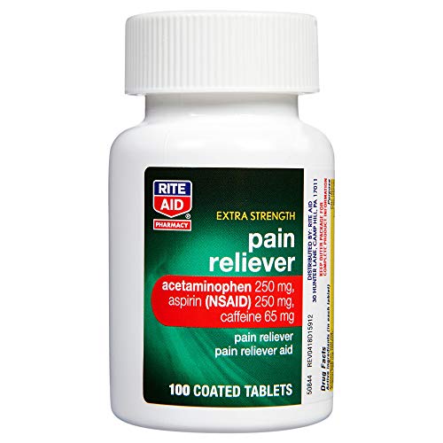 Rite Aid Extra Strength Pain Reliever, Acetaminophen 250mg, Aspirin 250mg, Caffeine 65mg – 100 Tablets | Pain Reliever / Fever Reducer | NSAID Anti-Inflammatory | Migraine Relief Products