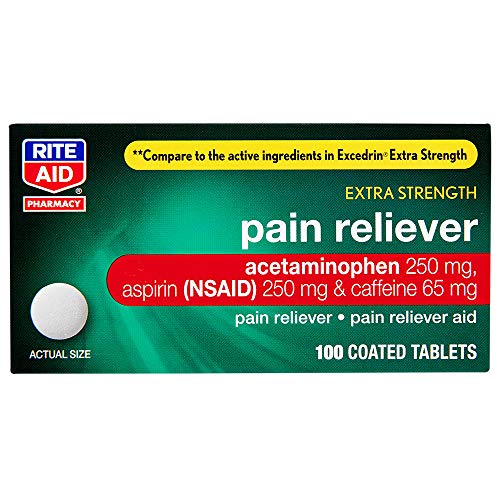 Rite Aid Extra Strength Pain Reliever, Acetaminophen 250mg, Aspirin 250mg, Caffeine 65mg – 100 Tablets | Pain Reliever / Fever Reducer | NSAID Anti-Inflammatory | Migraine Relief Products