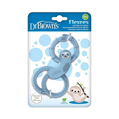 Dr. Brown's HappyPaci 100% Silicone Pacifier, Flexees Beaded Teether Rings, and Lovey Pacifier Holder & Teether Clip, Blue Sloth