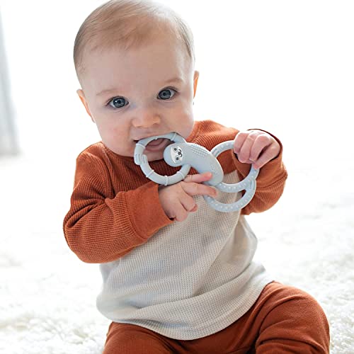 Dr. Brown's HappyPaci 100% Silicone Pacifier, Flexees Beaded Teether Rings, and Lovey Pacifier Holder & Teether Clip, Blue Sloth