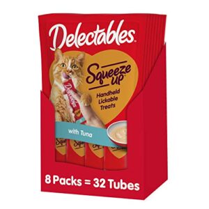 hartz delectables squeeze up interactive lickable wet cat treats for adult & senior cats, tuna, 4 count (pack of 8)