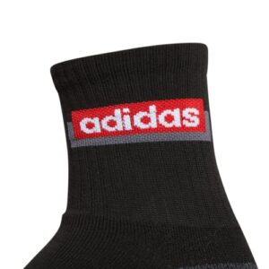 adidas Men's Sport Linear High Quarter Socks (3-Pair), Black/Onix Grey/Vivid Red, Large