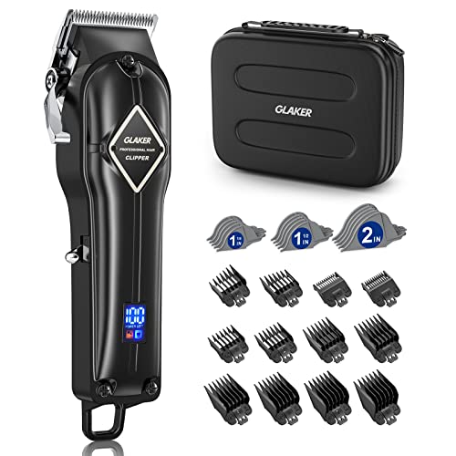 GLAKER Professional Hair Clippers for Men - Cordless Barber Clipper Hair Cutting Kit with 15 Guide Combs for Haircut, Trimming & Grooming