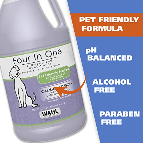 Wahl 4-in-1 Calming Pet Shampoo for Dogs – Cleans, Conditions, Detangles, & Moisturizes with Lavender Chamomile - Pet Friendly Formula – 64 Oz - Model 821000-050