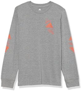 adidas boys’ long sleeve sports dude tee, charcoal grey heather, large (14/16)