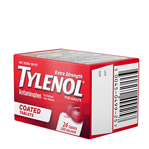 Tylenol Extra Strength Coated Tablets, Acetaminophen Adult Pain Relief & Fever Reducer, 24 ct (Pack of 6)