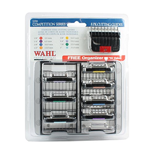 WAHL Stainless Steel Comb Attachments, Combs for Standard Max 45, Durable Plastic Combs, Colour Coded Tabs, Set of 8, Easy Organisation, Clipper Guide Combs, Additional Cutting Lengths