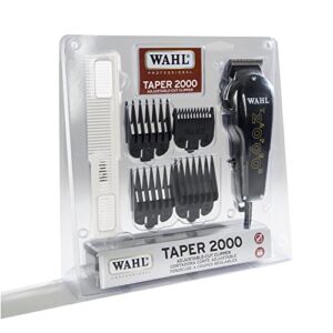 wahl professional – taper 2000 adjustable cut, corded electric hair clipper with black blade attachment guards for smooth haircutting for professional barbers and stylists – model 8472-850