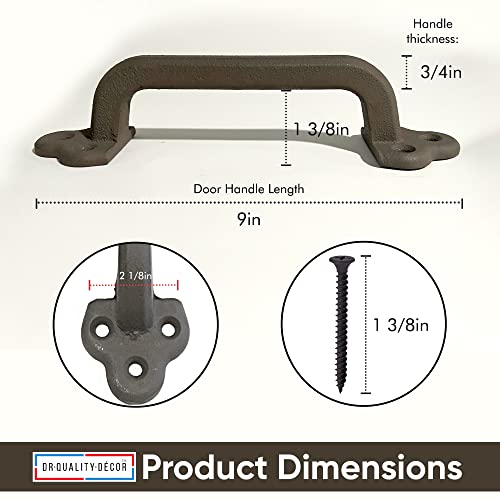 DR QUALITY DÉCOR 9 Inch Cast Iron Sliding Barn Door Handle Metal Gate Pull Handle Fence Handle Antique Long Cabinet for Outdoor, Garage, Closet, Interior, Drawer (2, Rustic Brown)