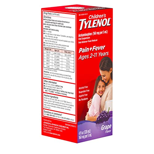 Tylenol Children's Pain + Fever Relief Cold Medicine, Acetaminophen, Grape, 4 fl. oz