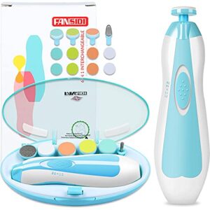 baby nail trimmer electric, fansidi baby nail clippers safe baby nail file kit with extra 12 replacement pads, trim polish grooming kit for newborn infant toddler or adults toes fingernails care, blue