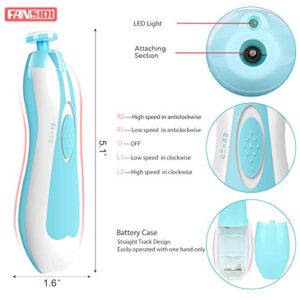 Baby Nail Trimmer Electric, FANSIDI Baby Nail Clippers Safe Baby Nail File Kit with Extra 12 Replacement Pads, Trim Polish Grooming Kit for Newborn Infant Toddler or Adults Toes Fingernails Care, Blue