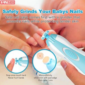 Baby Nail Trimmer Electric, FANSIDI Baby Nail Clippers Safe Baby Nail File Kit with Extra 12 Replacement Pads, Trim Polish Grooming Kit for Newborn Infant Toddler or Adults Toes Fingernails Care, Blue