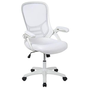 flash furniture high back white mesh ergonomic swivel office chair with white frame and flip-up arms 26.5d x 26.5w x 44h in