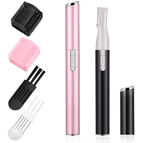 2 Pieces Electric Eyebrow Trimmer Women Precision Face Razors Mini Shaver Battery Operated Small Facial Hair Remover with Comb Personal Epilator for Face Neck Fuzz Lips Body Arms Leg (Pink, Black)