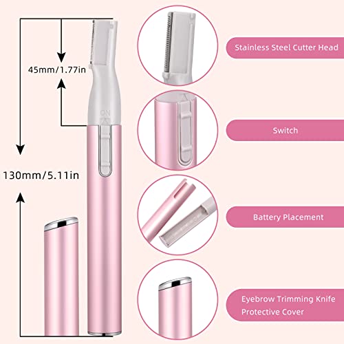 2 Pieces Electric Eyebrow Trimmer Women Precision Face Razors Mini Shaver Battery Operated Small Facial Hair Remover with Comb Personal Epilator for Face Neck Fuzz Lips Body Arms Leg (Pink, Black)