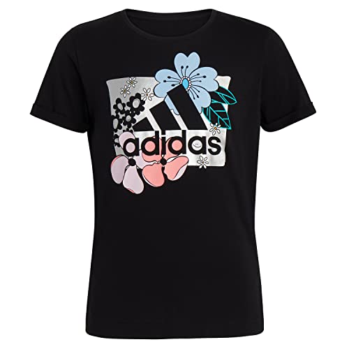 adidas girls Short Rolled Sleeve Tee T Shirt, Black, X-Large US