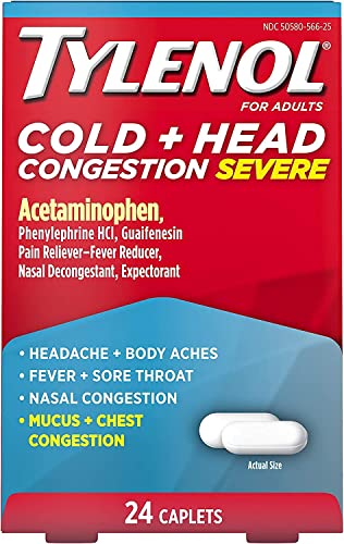 TYLENOL Cold Head Congestion Caplets for Adults, Severe, 24 ea (Pack of 4)