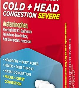 TYLENOL Cold Head Congestion Caplets for Adults, Severe, 24 ea (Pack of 4)