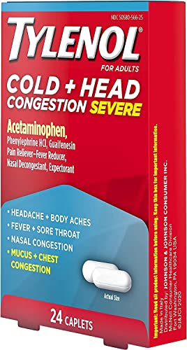 TYLENOL Cold Head Congestion Caplets for Adults, Severe, 24 ea (Pack of 4)