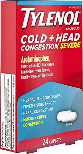 TYLENOL Cold Head Congestion Caplets for Adults, Severe, 24 ea (Pack of 4)