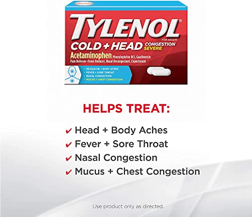 TYLENOL Cold Head Congestion Caplets for Adults, Severe, 24 ea (Pack of 4)