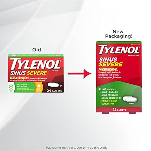 Tylenol Sinus Severe Daytime Caplets with Acetaminophen, Guaifenesin & Phenylephrine HCl, 24 ct