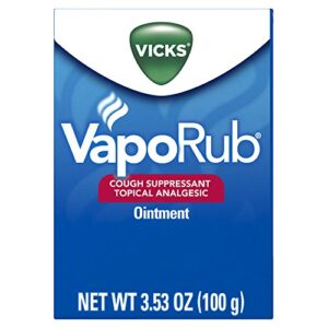 vicks vaporub cough suppressant chest and throat topical analgesic ointment, eucalyptus and menthol vapor, 3.53 ounce