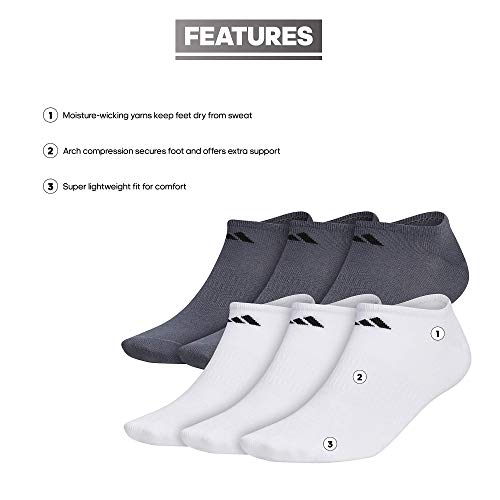 adidas Men's Superlite No Show Socks (6-Pair), White/Black/Onix Grey, Large