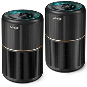 airtok 2 pack air purifier for home bedroom, office desktop air cleaners with 12pcs fragrance sponge, h13 hepa filter, 4 stage filtration up to 376 sqft black available for california