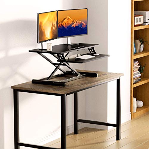 ErGear Standing Up Desk Converter Height Adjustable Sit Stand Desk with Removable Keyboard Tray, 35 Inch Large Desk Riser Ergonomic Gas Spring Dual Monitor Workstation for Home Office