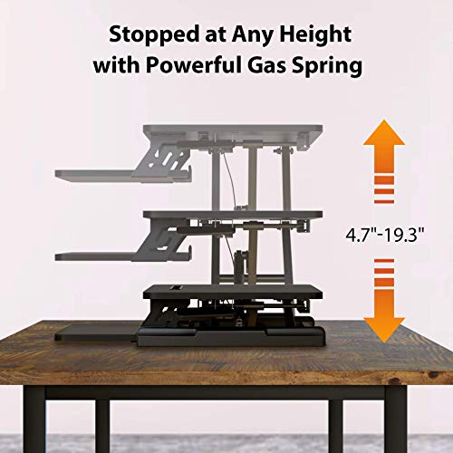 ErGear Standing Up Desk Converter Height Adjustable Sit Stand Desk with Removable Keyboard Tray, 35 Inch Large Desk Riser Ergonomic Gas Spring Dual Monitor Workstation for Home Office