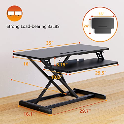 ErGear Standing Up Desk Converter Height Adjustable Sit Stand Desk with Removable Keyboard Tray, 35 Inch Large Desk Riser Ergonomic Gas Spring Dual Monitor Workstation for Home Office