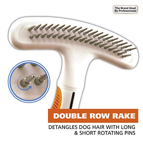 WAHL 2-in-1 Combination Double Row Pet Rake with Hair Shedding Blade for Dog or Cat Fur by The Brand Used by Professionals – Model 858424