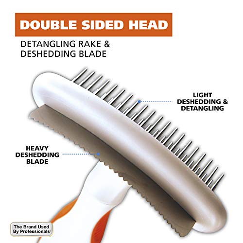 WAHL 2-in-1 Combination Double Row Pet Rake with Hair Shedding Blade for Dog or Cat Fur by The Brand Used by Professionals – Model 858424