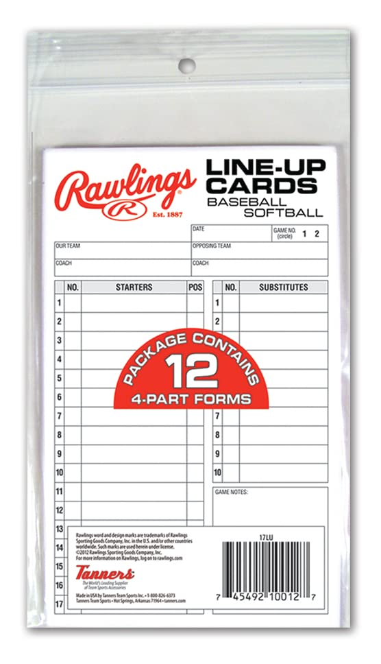 Rawlings | SYSTEM-17 Lineup Card Refill Pack | Baseball/Softball | Four-Part Lineup Cards