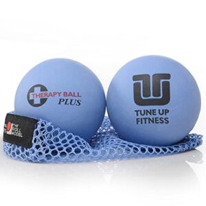 tune up fitness – therapy ball plus pair in tote | lacrosse ball upgrade – massage therapy balls for myofascial release | neck, lower back pain, sciatica, shoulder tension relief, physical therapy