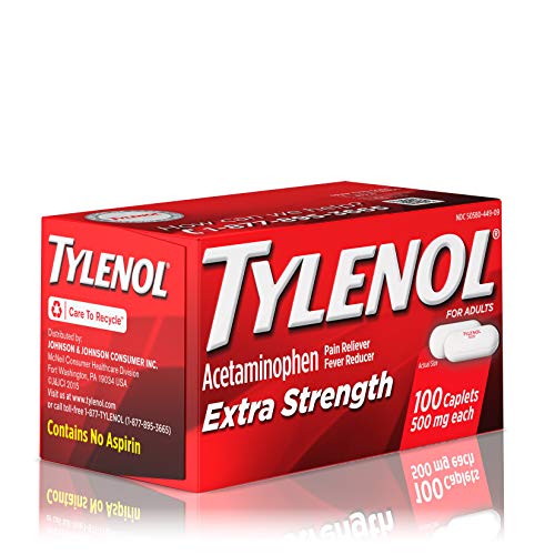 Tylenol Extra Strength Caplets with 500 mg Acetaminophen, Pain Reliever & Fever Reducer, Acetaminophen for Headache, Backache & Menstrual Pain Relief, 100 ct