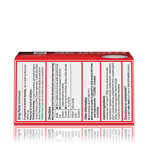 Tylenol Extra Strength Caplets with 500 mg Acetaminophen, Pain Reliever & Fever Reducer, Acetaminophen for Headache, Backache & Menstrual Pain Relief, 100 ct