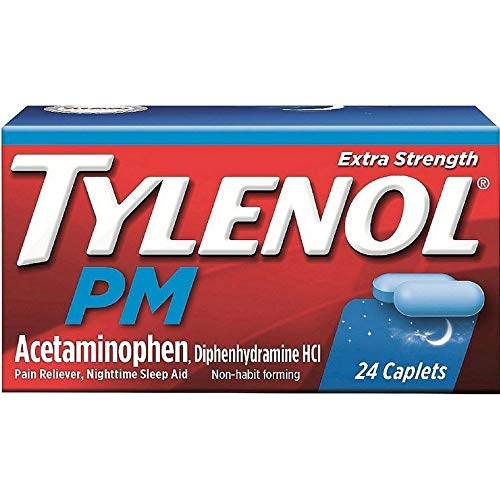 TYLENOL PM EXTRA STRENGTH Pain Reliever / Nighttime Sleep-Aid Caplets, 24 ct (Pack of 2)