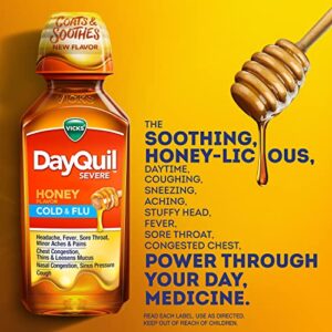 Vicks DayQuil & NyQuil Severe Honey Combo Pack, Cold & Flu Medicine, Max Strength Relief for Fever, Sore Throat, Sinus Pressure, Stuffy Nose, Honey Flavor, 2 x 12 oz Bottles, 1 NyQuil, 1 DayQuil