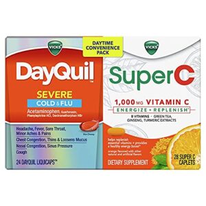 vicks dayquil & super c convenience pack: dayquil severe medicine for cold & flu relief, conveniently packaged with super c energize and replenish* daily supplement with vitamin c, b vitamins, 52ct